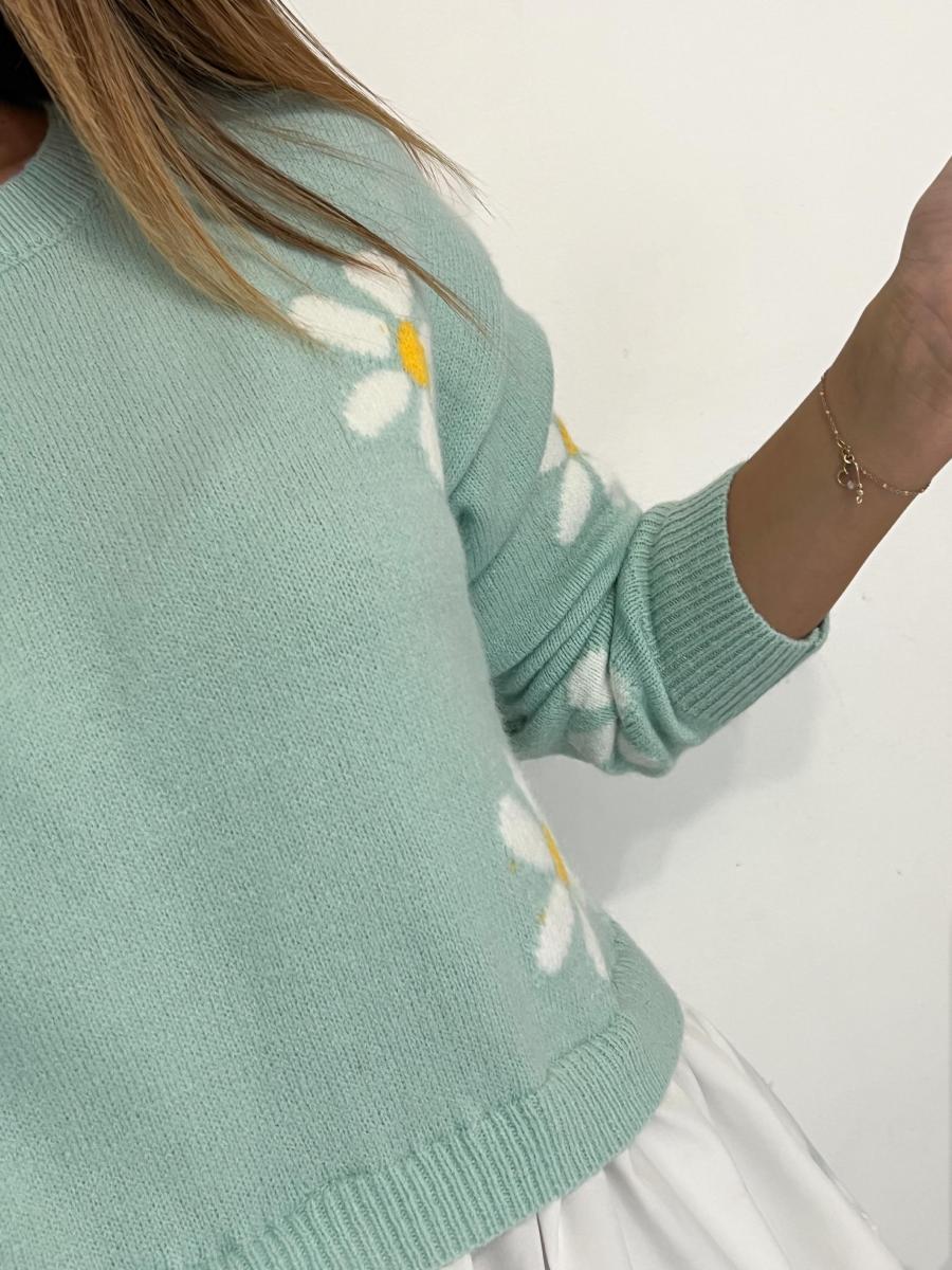 Pull marguerite vert d'eau